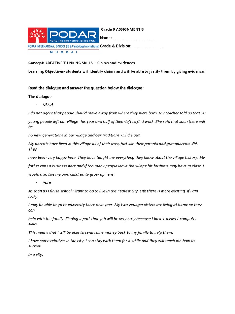 Grade 9 Creative Thinking Assignment | PDF | Argument | Behavior ...