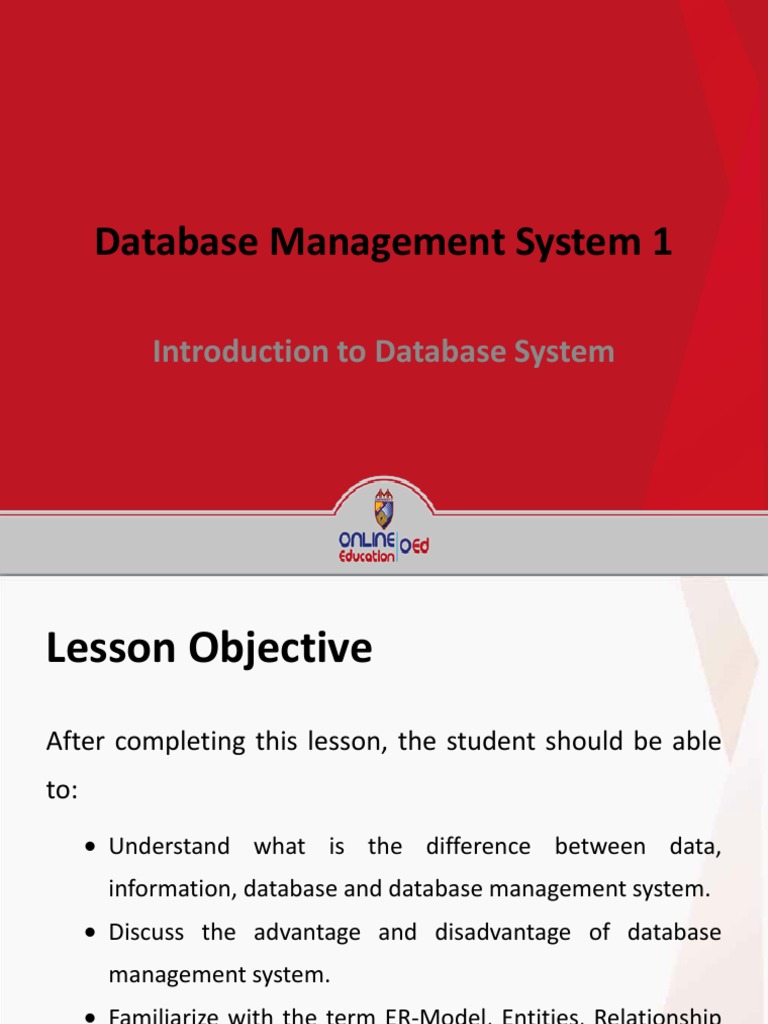 Lesson 1 - Introduction To Database Management System - Presentation ...