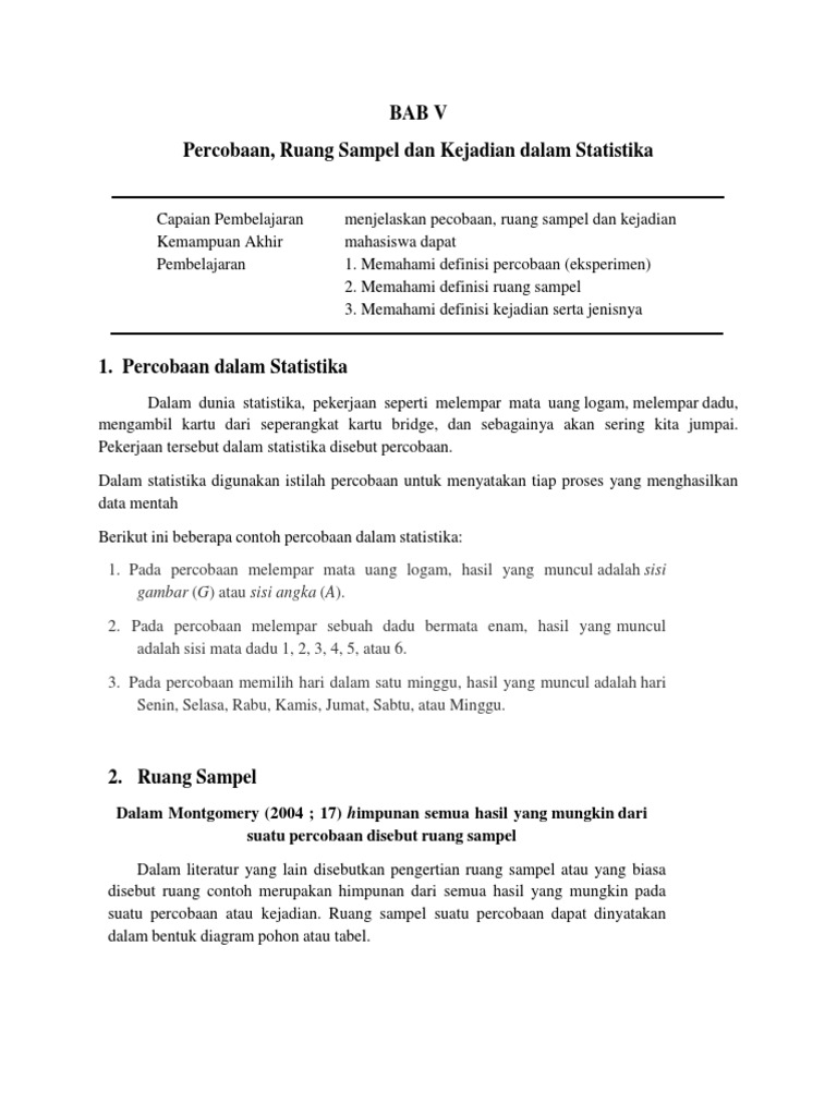Bab 5 Percobaan, Ruang Sampel Dan Kejadian Dalam Statistika | PDF