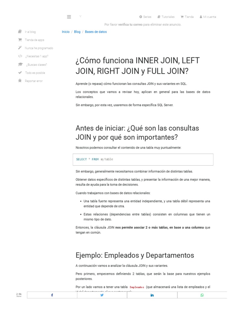 ¿Cómo Funciona INNER JOIN, LEFT JOIN, RIGHT JOIN y FULL JOIN | PDF ...