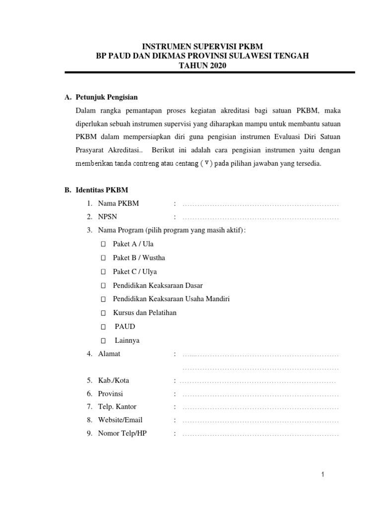 Instrumen Supervisi PKBM 2020 | PDF