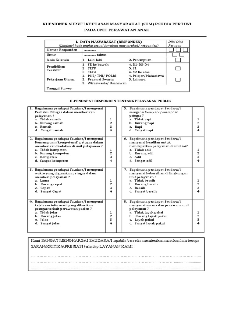 Form Survei Kepuasan PERAWATAN ANAK | PDF