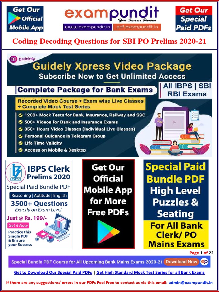 Coding Decoding Questions For SBI PO Prelims 2020-21 | PDF | Computing | Computing And ...