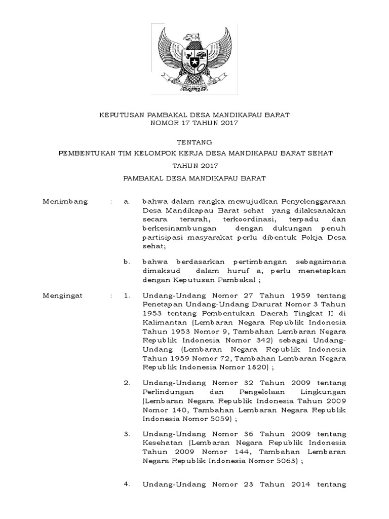 Contoh SK Pokja Desa Sehat | PDF