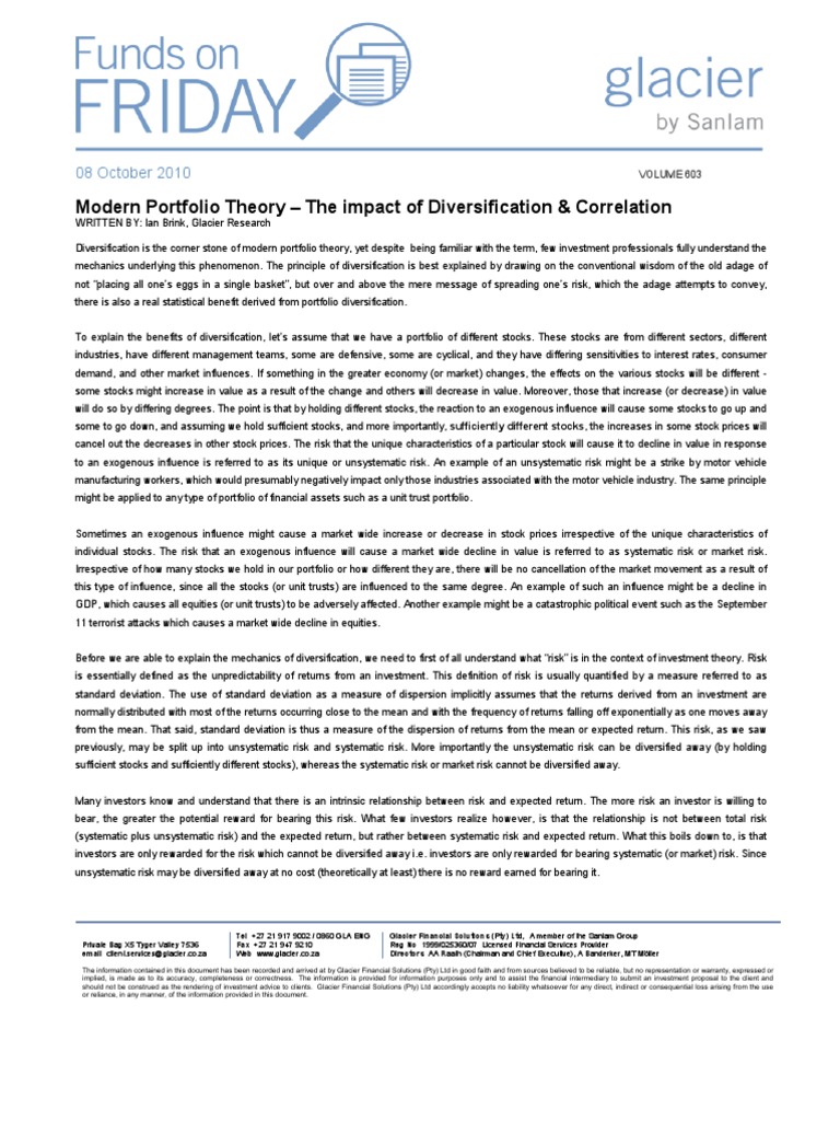 Correlation and Diversification 1 | PDF | Diversification (Finance) | Risk