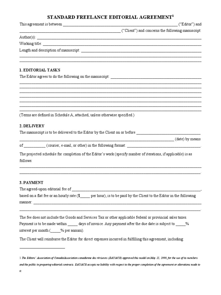 Standard Editor Contract - Freelance Services | PDF | Editing | Copy ...