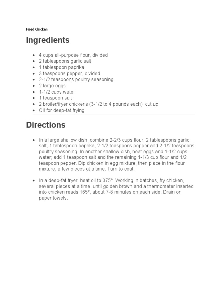 Fried Chicken Recipe | PDF