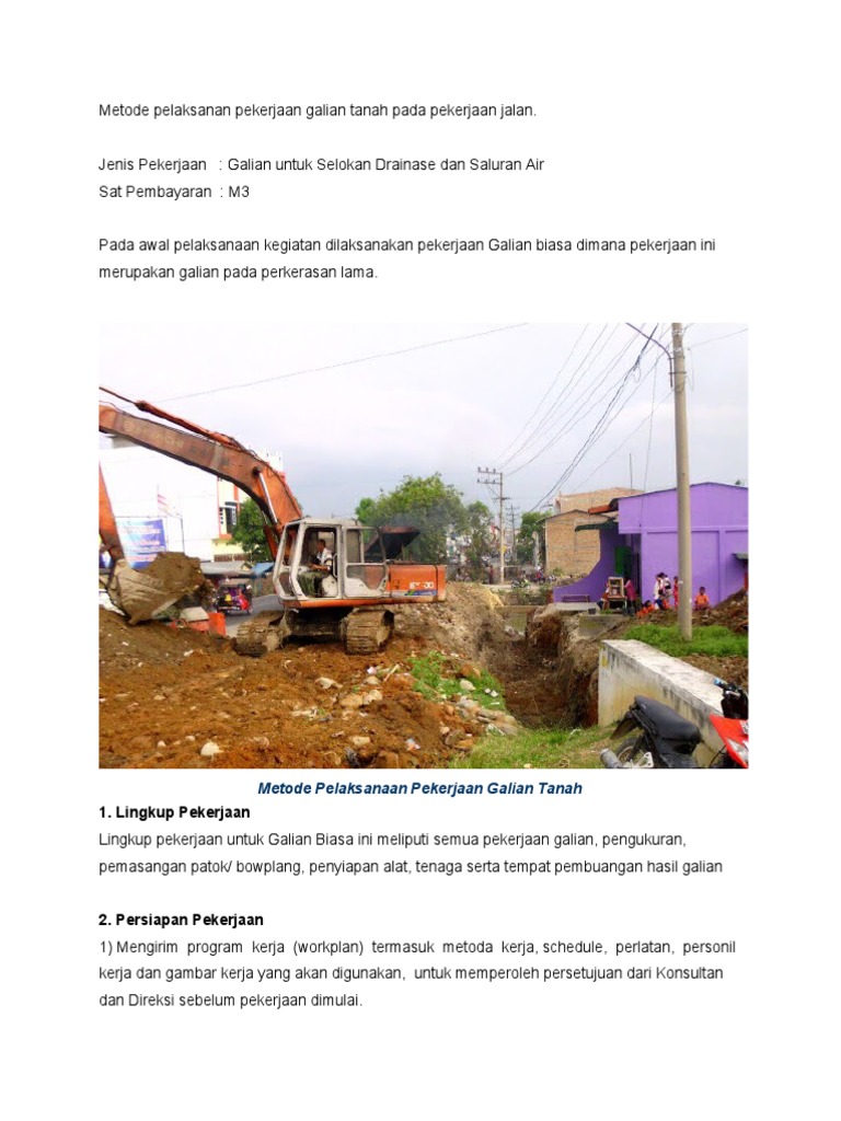 Metode Pelaksanan Pekerjaan Galian Tanah | PDF