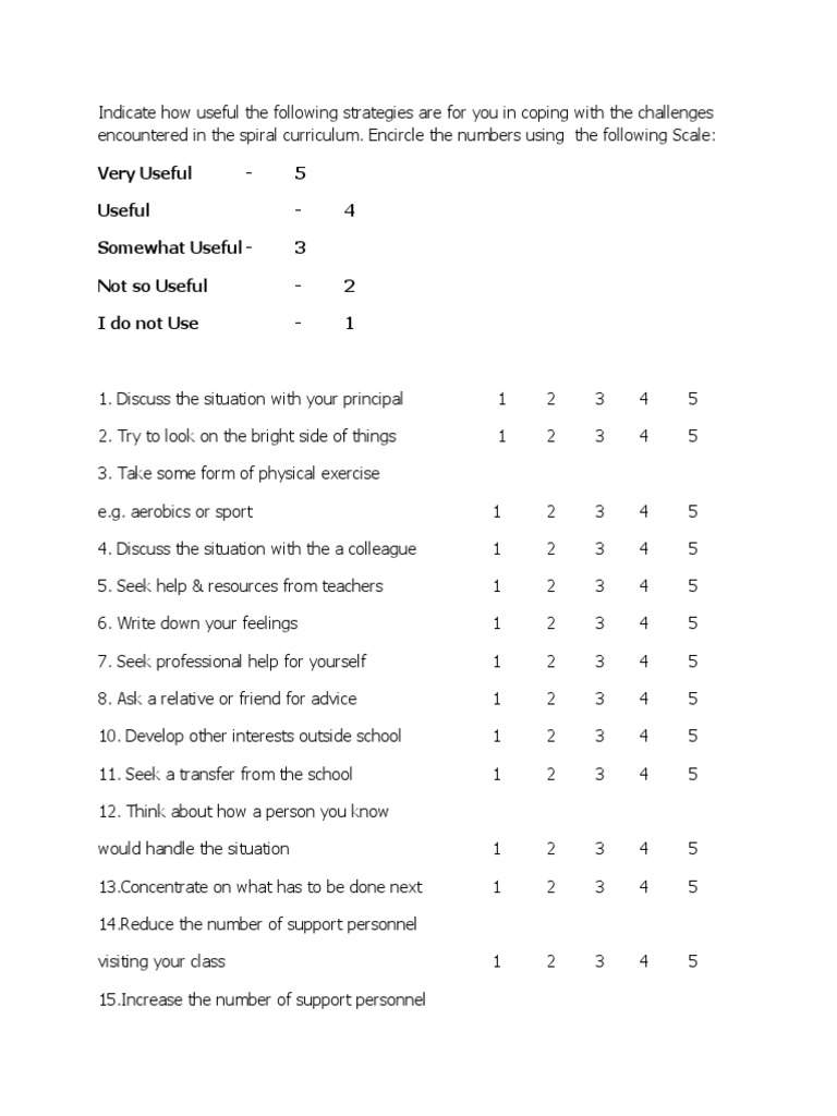Coping Strat Questionnaire | PDF | Clinical Psychology | Behavioural ...