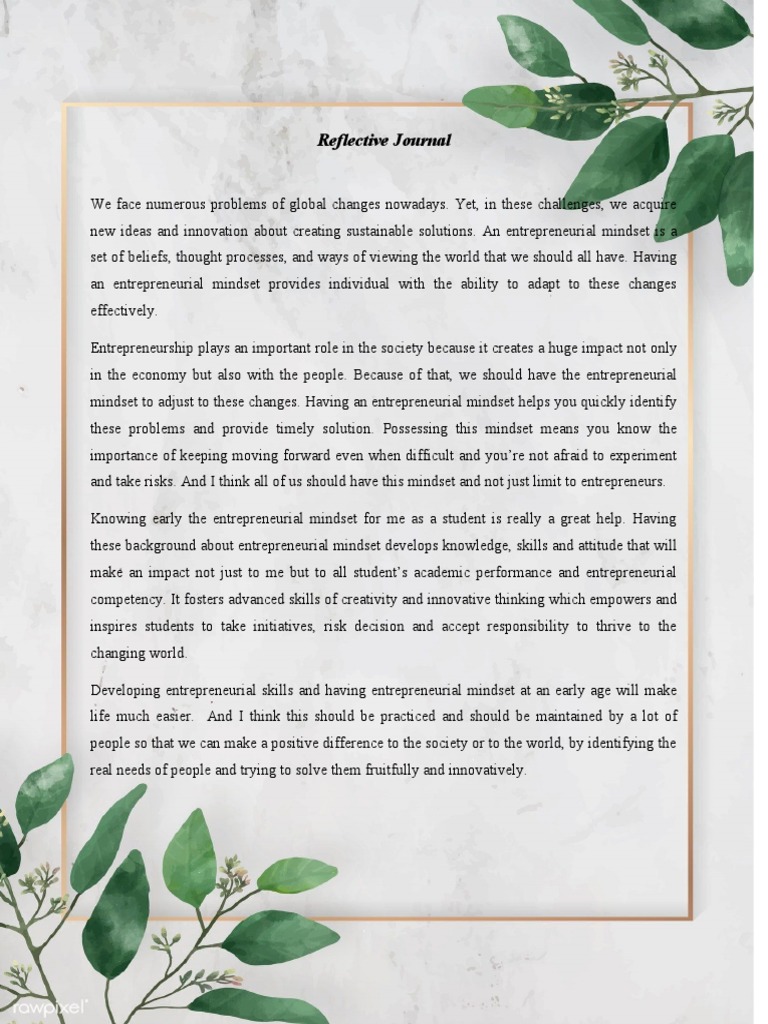 Reflective Journal Entrep - Mind | PDF
