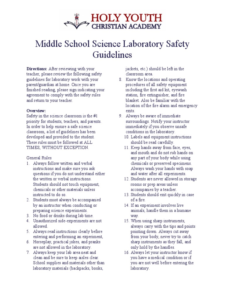 Middle School Lab Safety Rules | PDF | Laboratories | Classroom