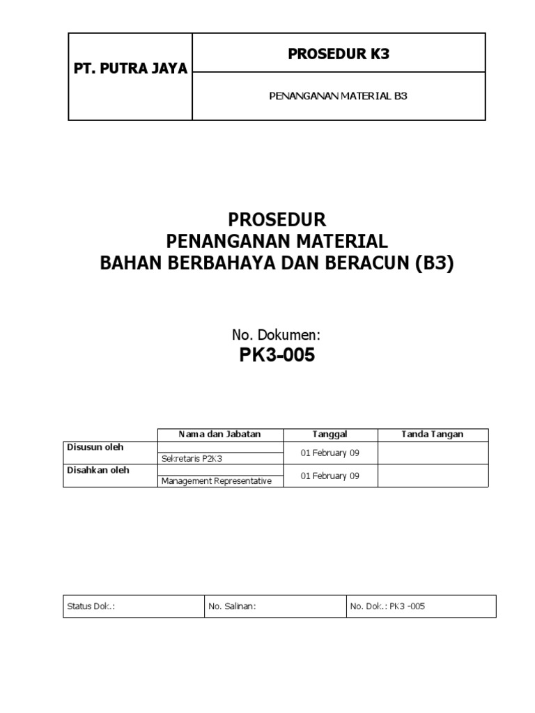 Prosedur K3 Penanganan Material B3 | PDF
