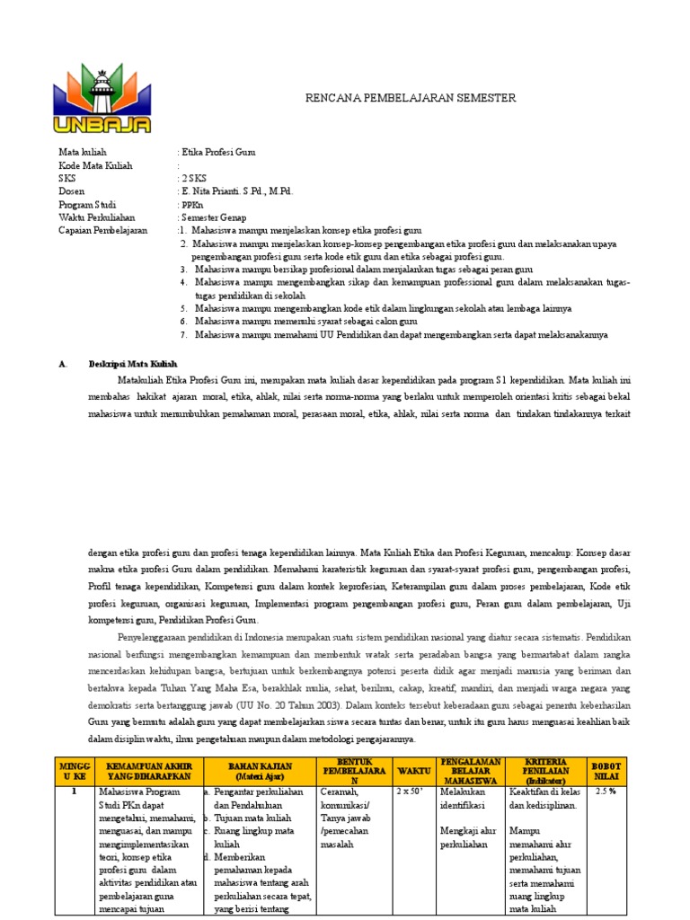 RPS Etika Profesi Guru Kkni 1 | PDF