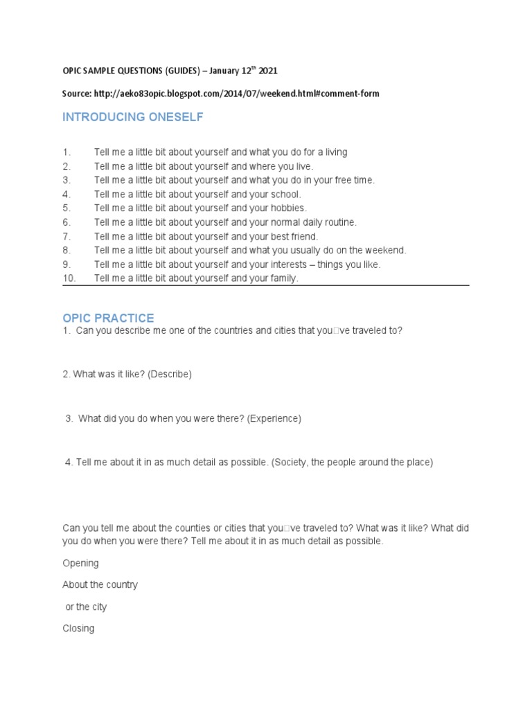 OPIC SAMPLE QUESTIONS January 12th 2021 Net | PDF