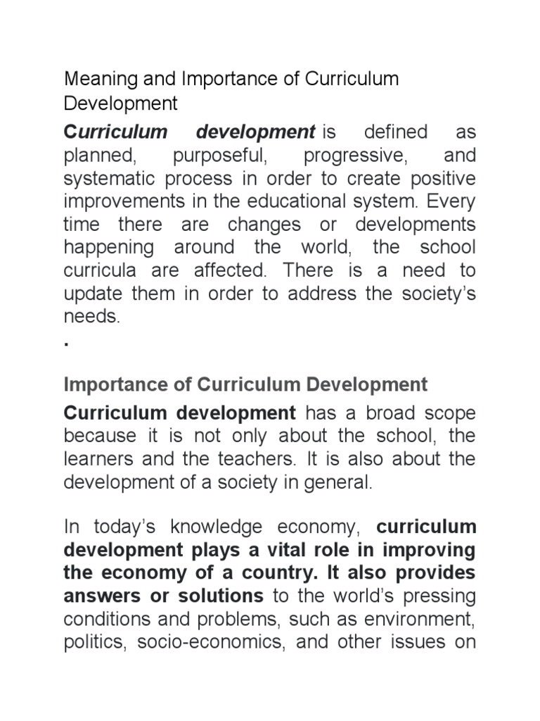 1 A The Meaning and Importance of Curriculum Development | PDF ...