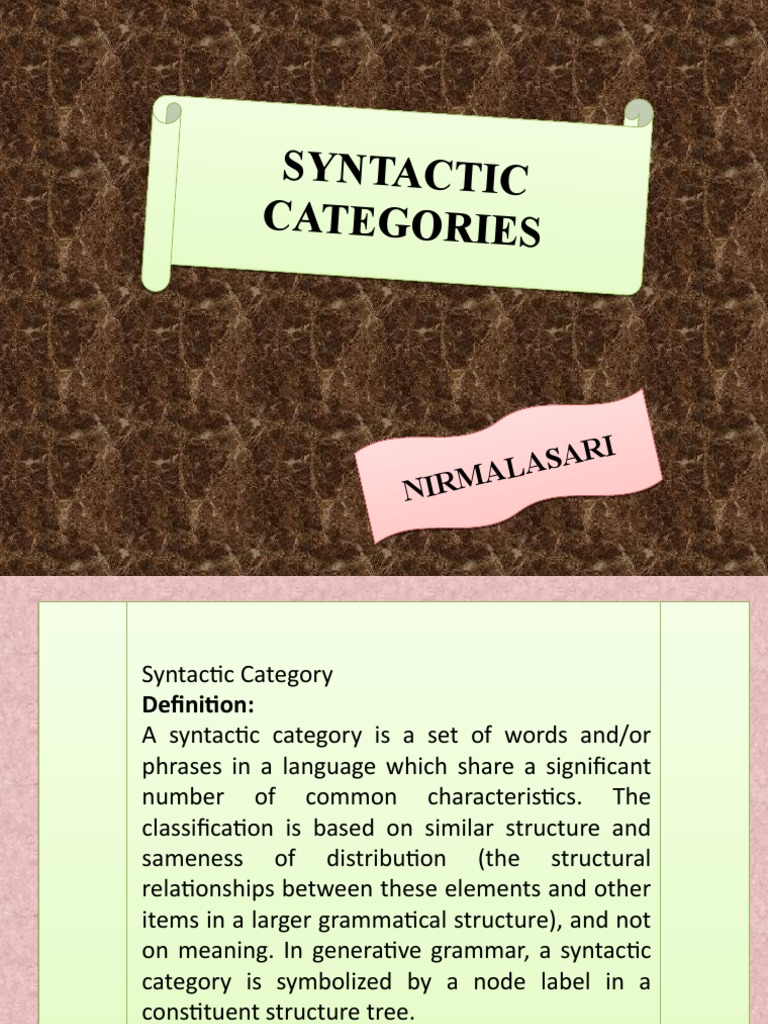 Syntactic Categories Syntactic Categories: Nirm Alas ARI Nirm Alas ARI ...