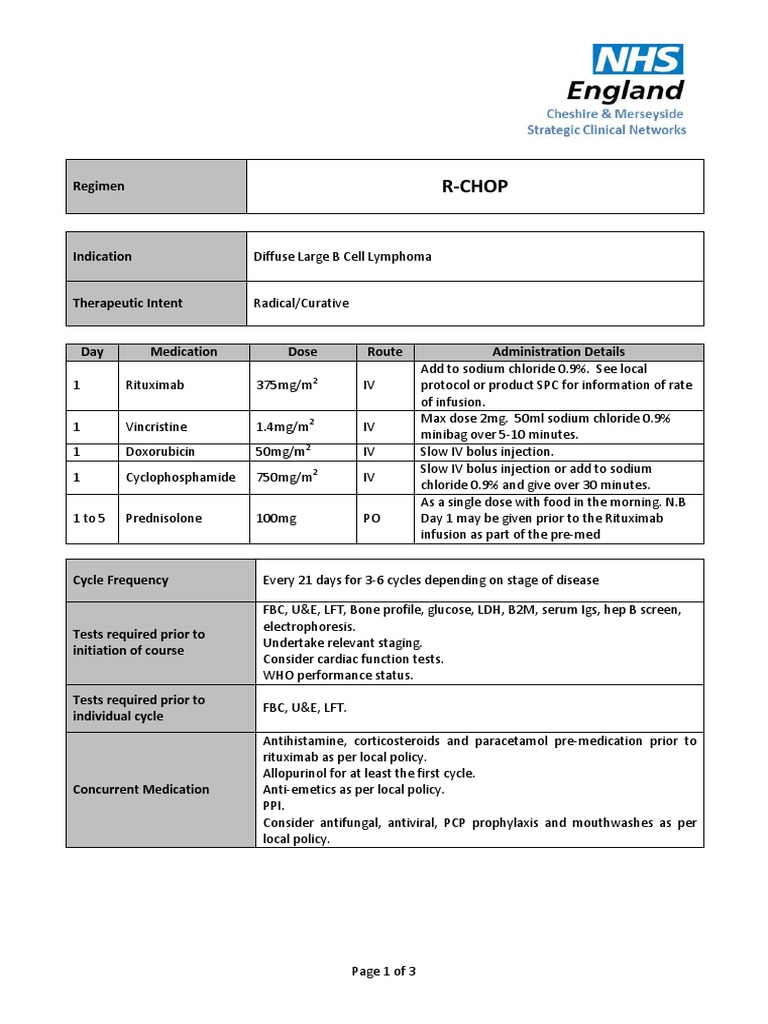 R-CHOP regimen for diffuse large B cell lymphoma | PDF | Chemotherapy ...