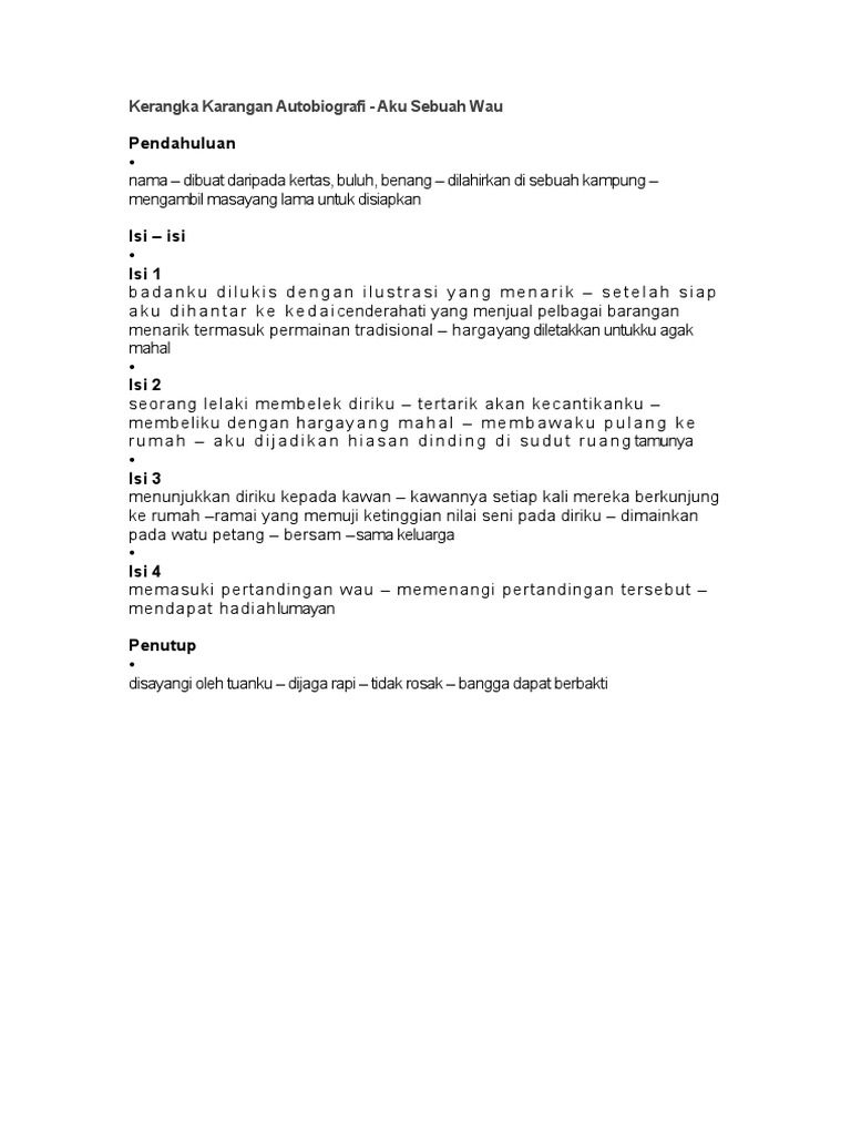 Kerangka Karangan Autobiografi Aku Sebuah Wau Pdf