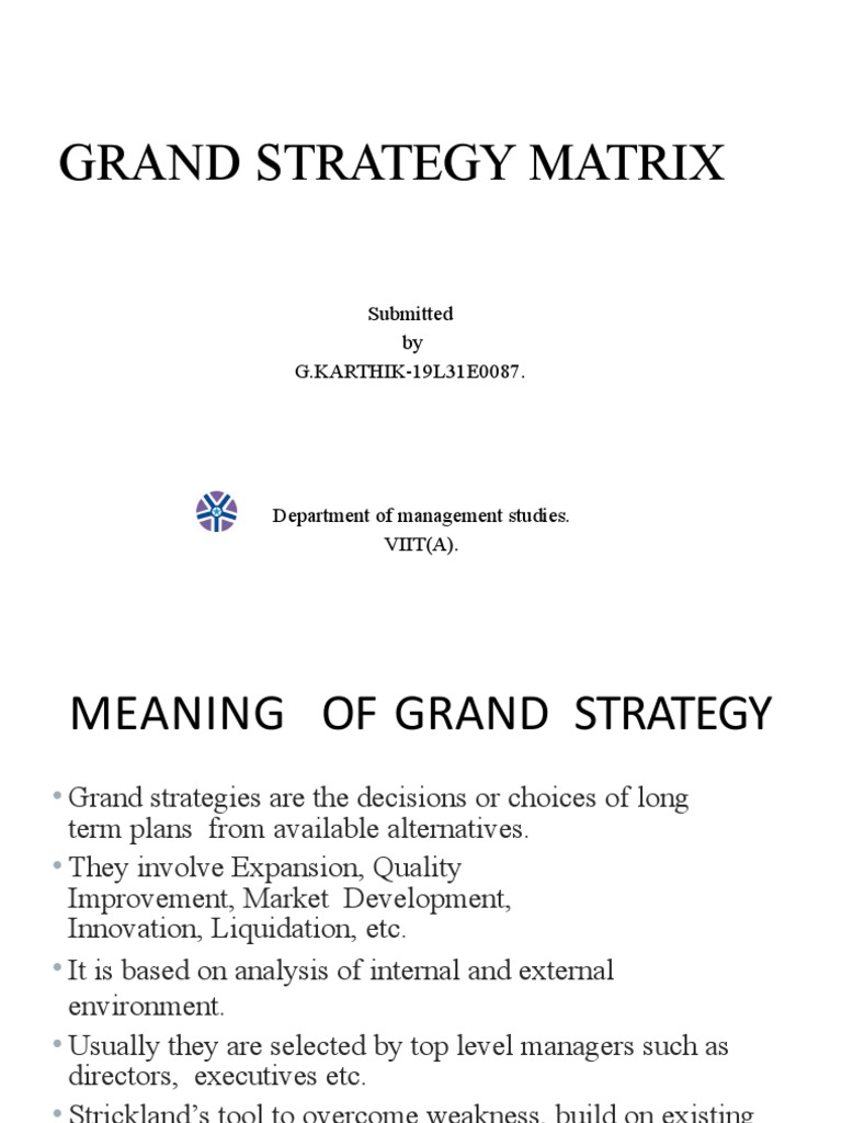 Grand Strategy Matrix: Submitted by G.KARTHIK-19L31E0087 | PDF | Grand ...
