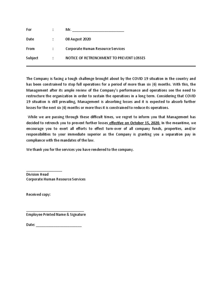 Notice of Retrenchment | PDF