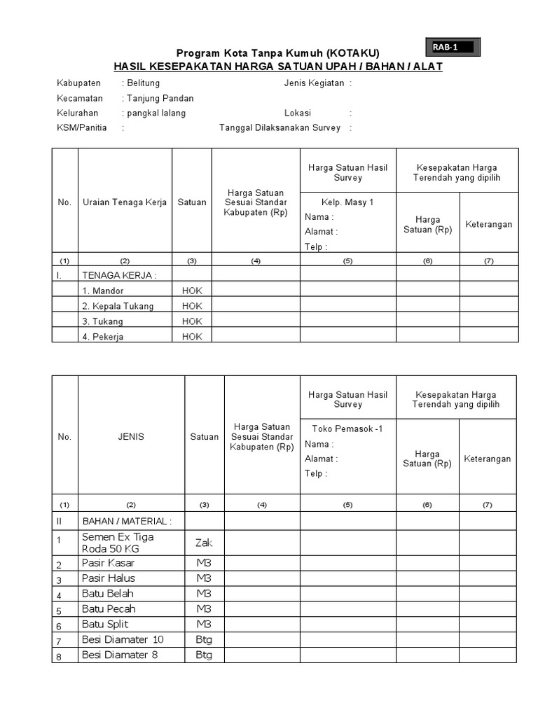Form Survey Harga 3 Toko | PDF