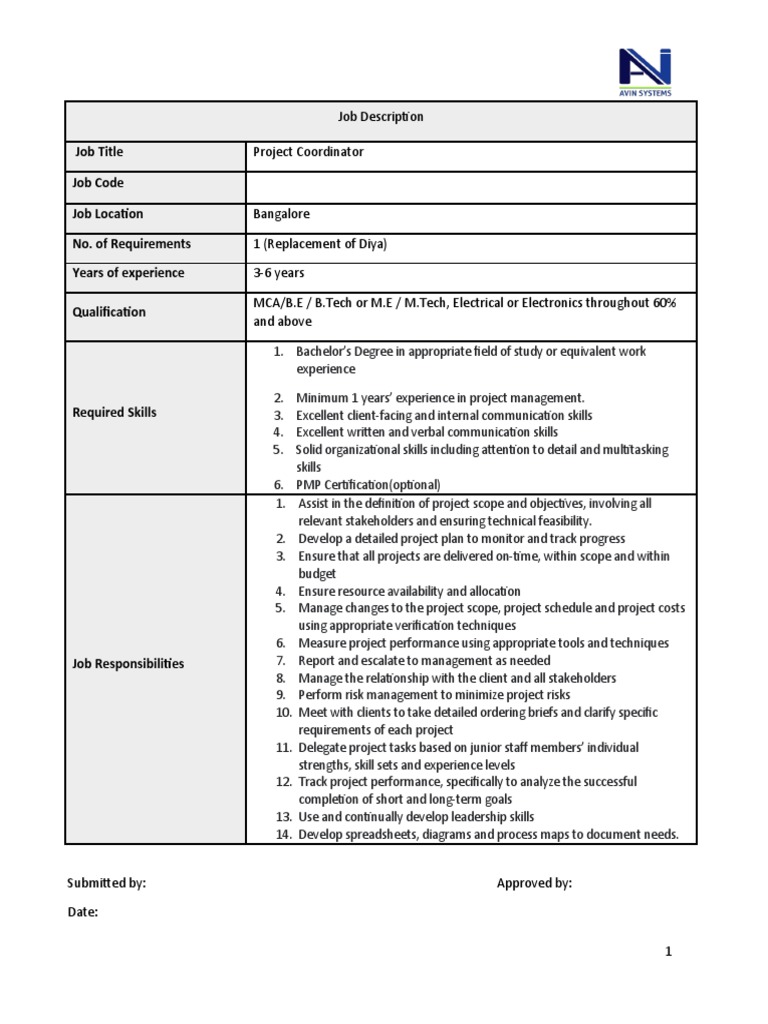 Project Coordinator Job Description | PDF | Project Management | Business