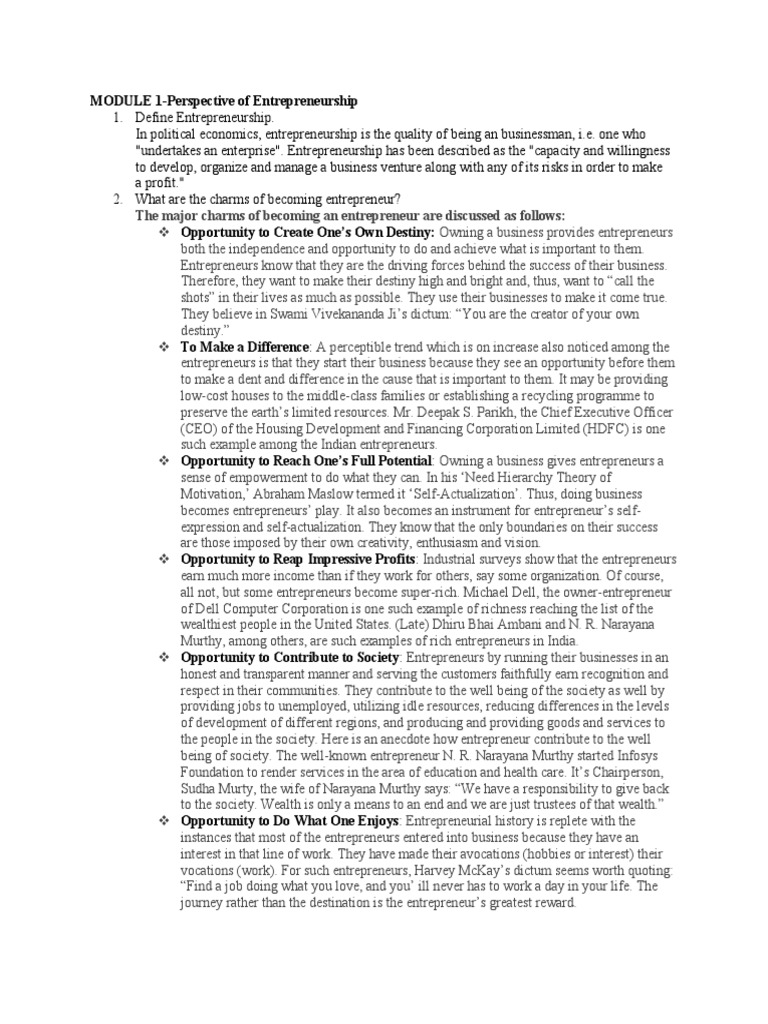 MODULE 1 - Intro To Entrepreneurship | PDF | Entrepreneurship | Social ...