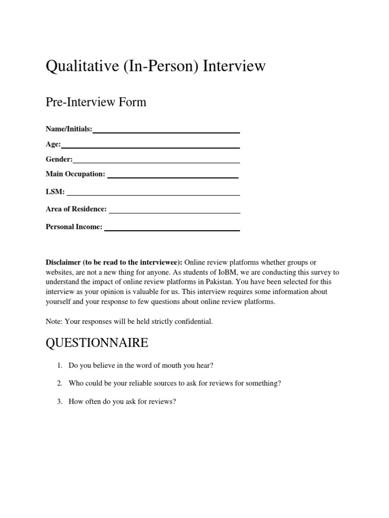 Questionnaire - Review Platforms | PDF | Interview | Communication