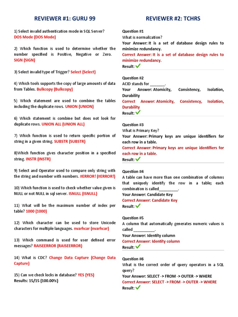 Reviewer #1: Guru 99 Reviewer #2: Tchrs | PDF | Database Index | Sql