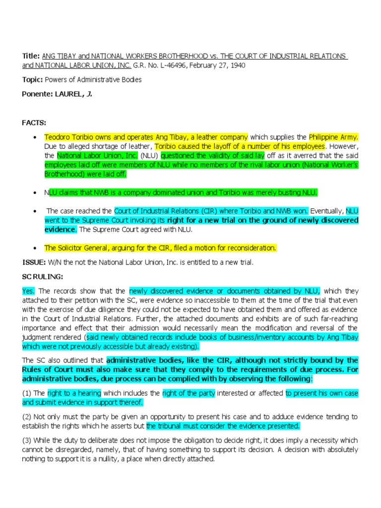 Ang Tibay v. CIR, 40 O.G. 7th Supp. 129 | PDF | Evidence | Courts