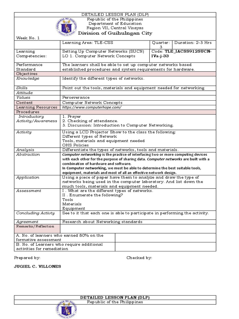 Division of Guihulngan City: Iva-J-33 | PDF | Computer Network | Lesson Plan