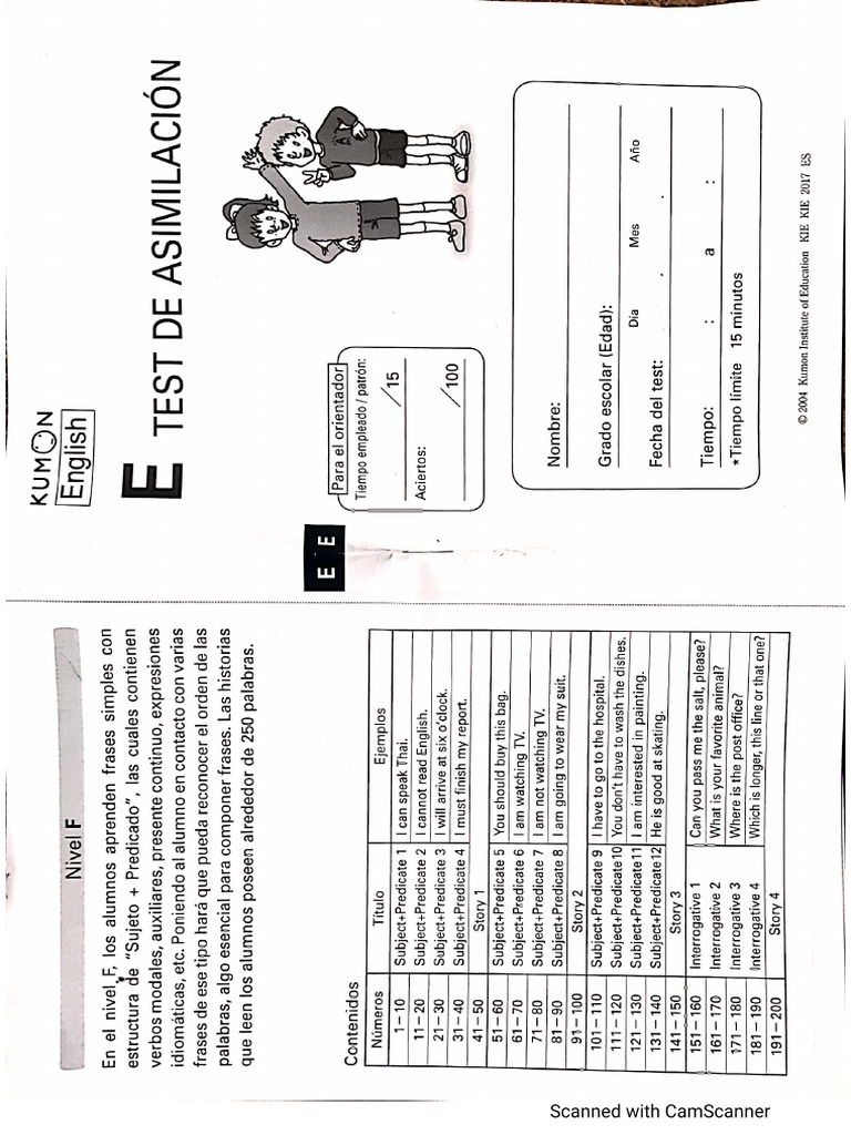 Kumon Test de Assimilacion | PDF