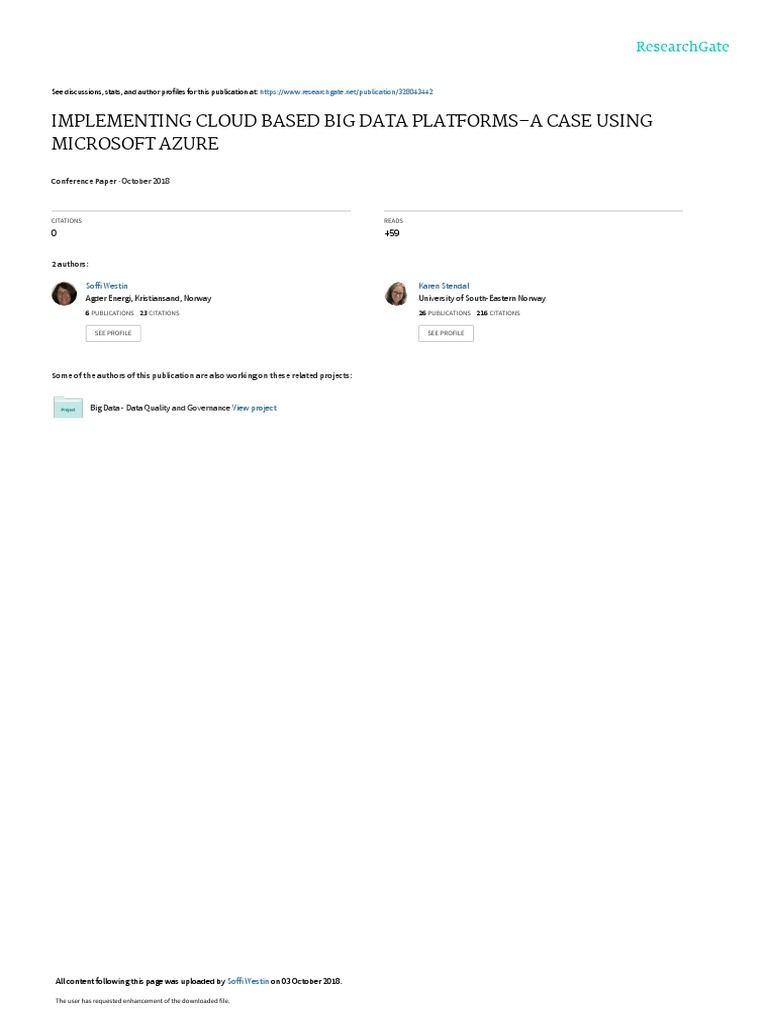 Implementing Cloud Based Big Data Platforms A Case Using Microsoft Azure Pdf Cloud Computing