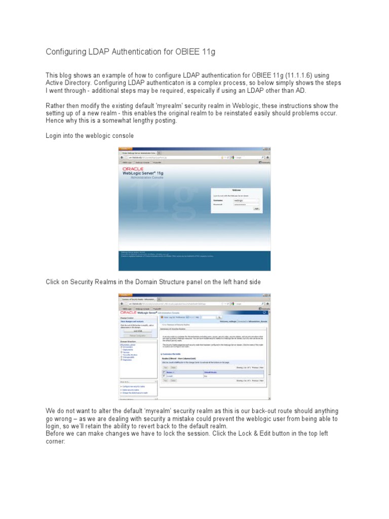 Configuring Ldap Authentication For Obiee 11g Pdf Active Directory Software