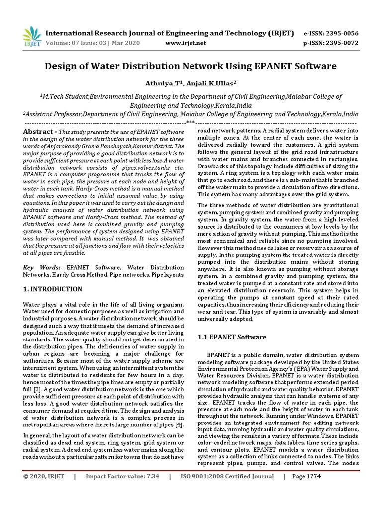 Design of Water Distribution Network Using EPANET Software | PDF ...