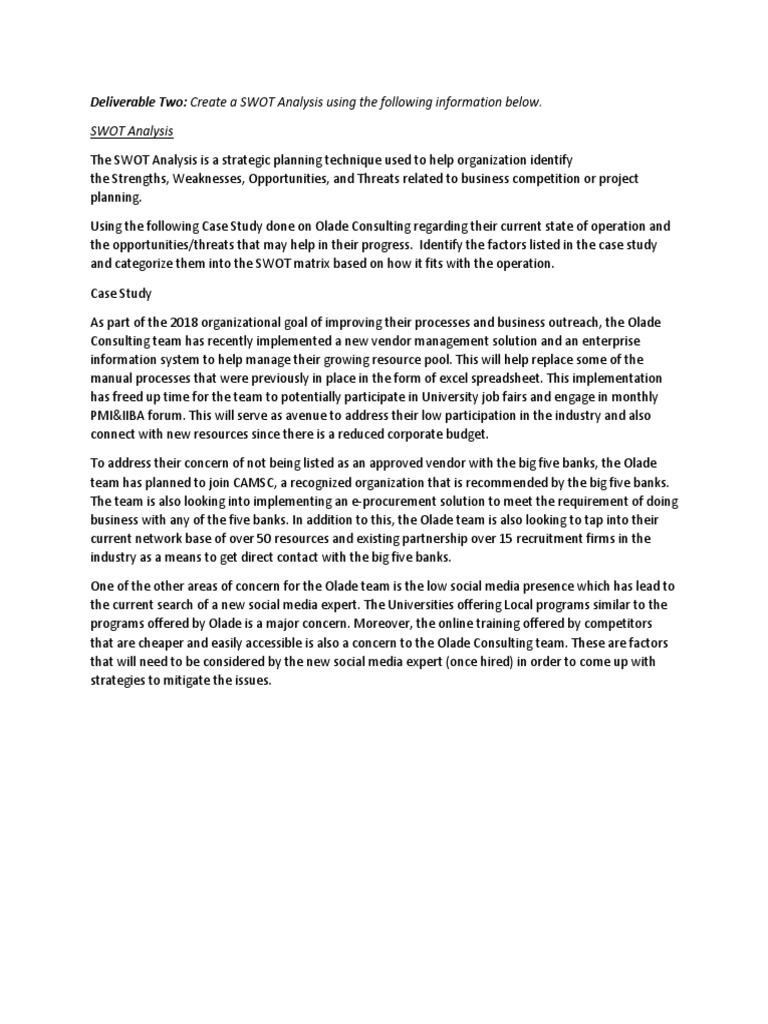 Deliverable Two - SWOT Analysis | PDF