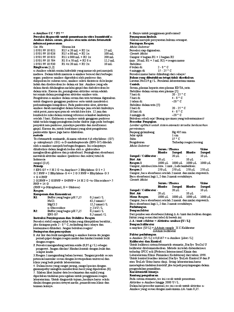 Kit Insert Amylase | PDF