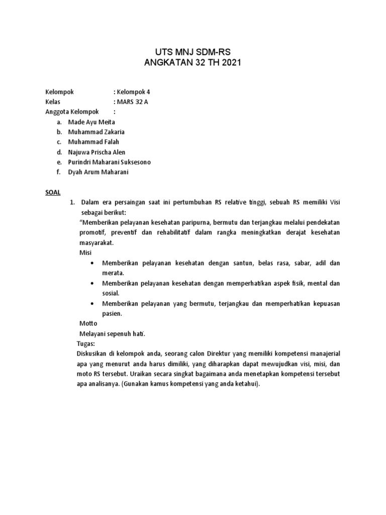 Kelompok 4 - MARS 32 A - UTS MANAJEMEN SDM | PDF