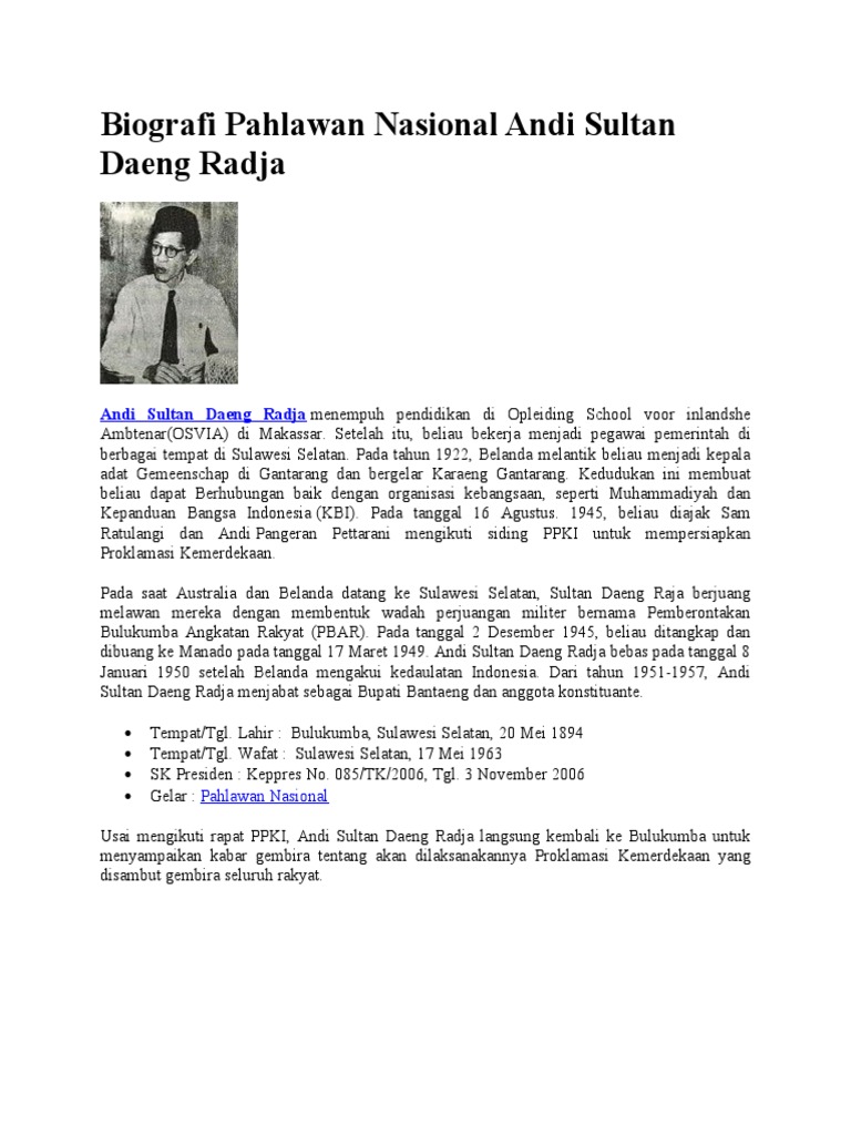 Biografi Andi Sultan Daeng Radja | PDF