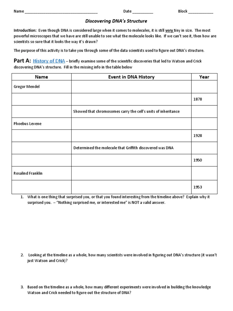 Part A:: History of DNA | PDF | Dna | Nucleic Acids