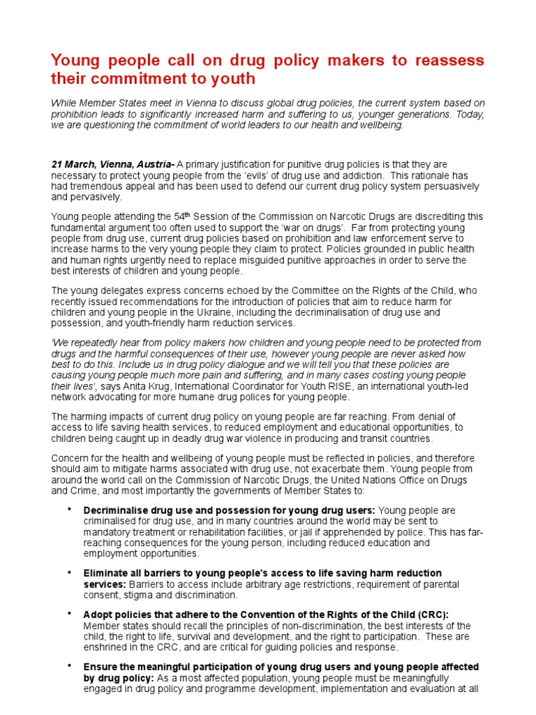 Press Release: Young People Call On Drug Policy Makers To Reassess ...