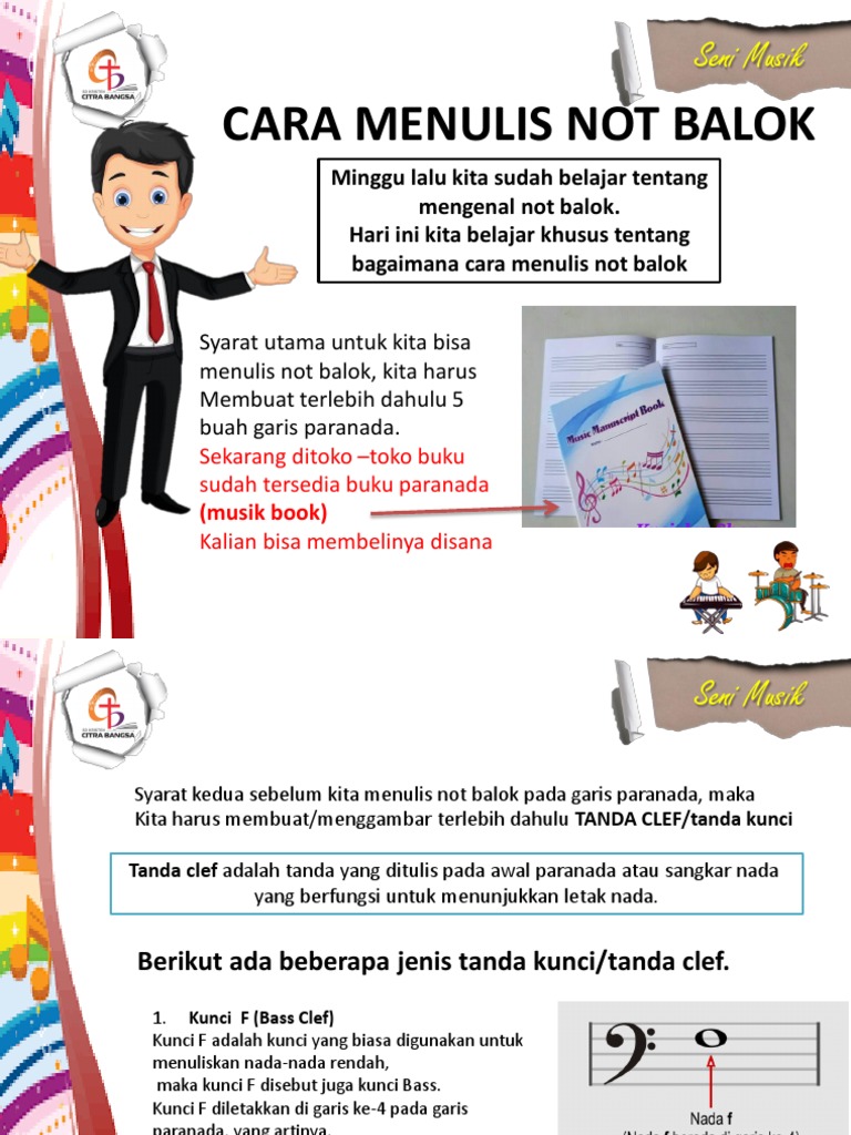 Menulis Not Balok dan Tanda Kunci | PDF | Seni & Disiplin Bahasa | Seni
