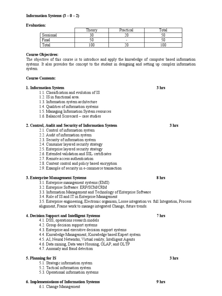 Information Systems Syllabus | PDF | Decision Support System ...