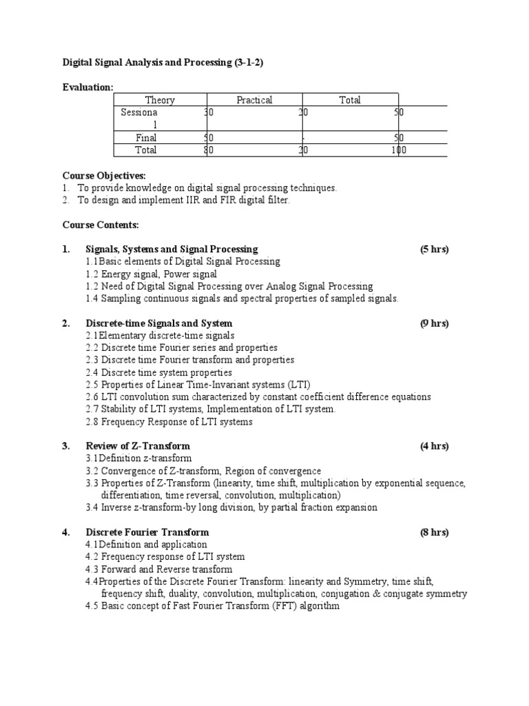 DSAP Syllabus | PDF | Digital Signal Processing | Fourier Transform