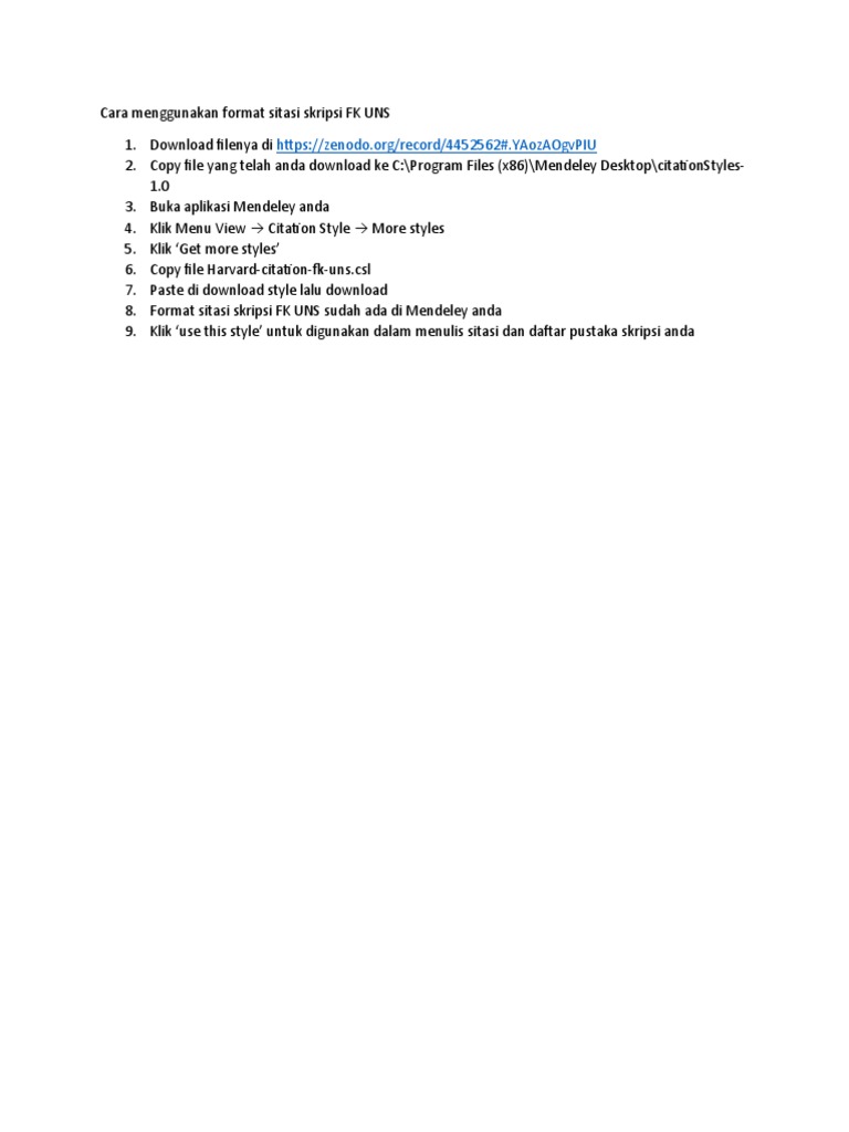 Format Sitasi Skripsi FK UNS di Mendeley | PDF