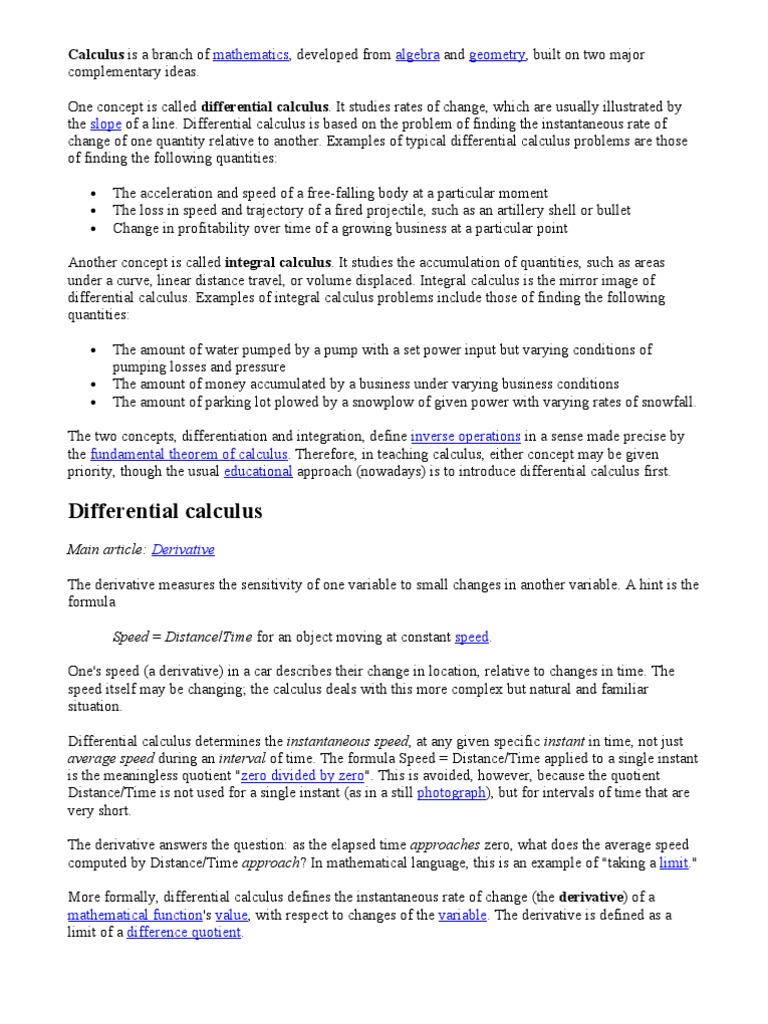 Calculus Is A Branch of Mathematics | PDF | Calculus | Derivative