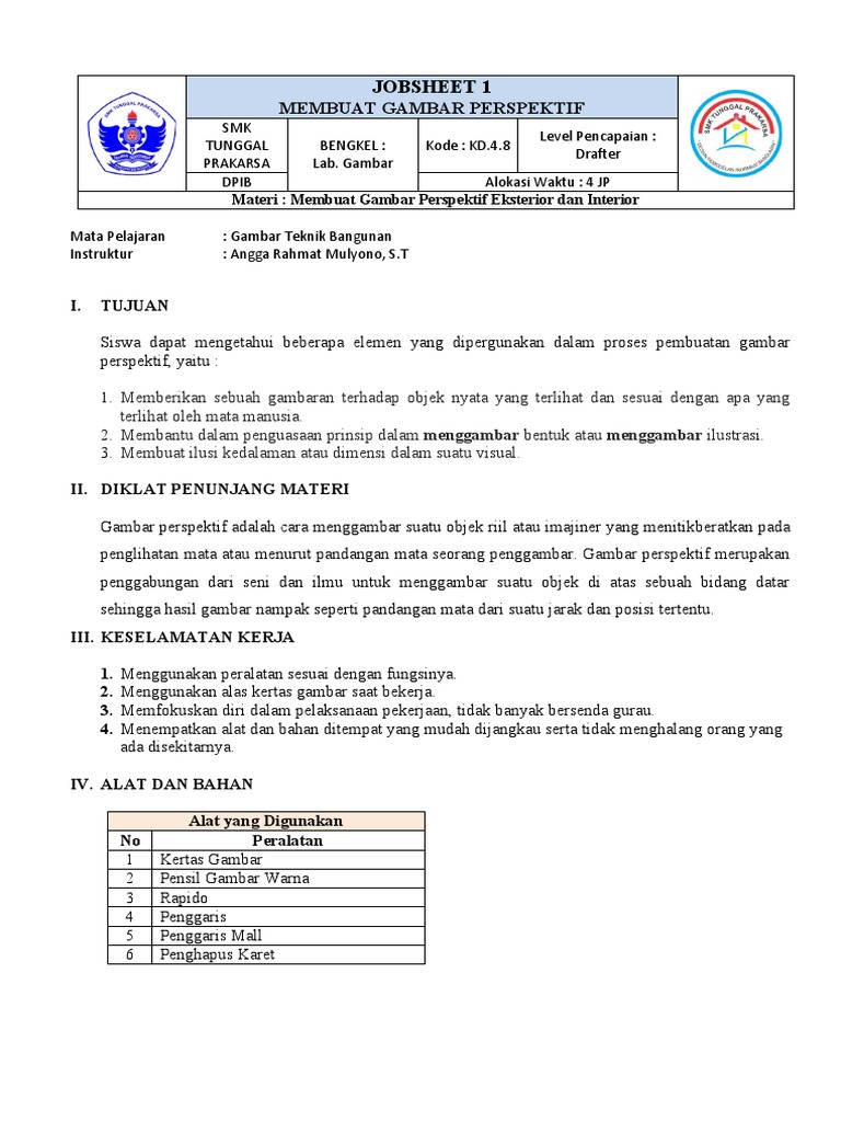 Jobsheet Gambar Perspektif SMK | PDF | Komputer