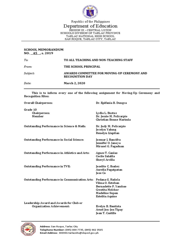 School Memorandum No. 45 S. 2020 | PDF | Further Education