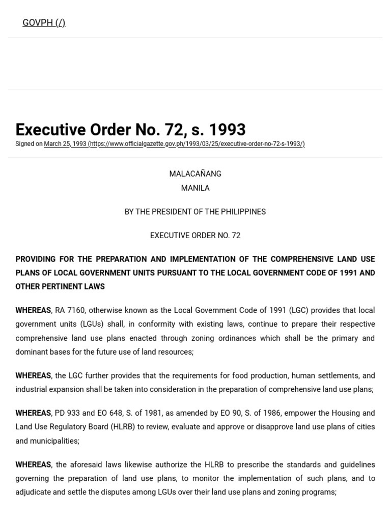 Executive Order No. 72, S. 1993 - Official Gazette of The Republic of ...