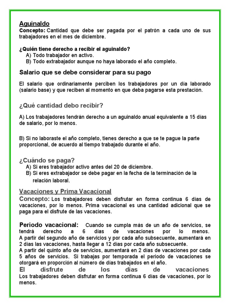 Aguinaldo y Otros Derechos Laborales | PDF | Vacaciones | Salario